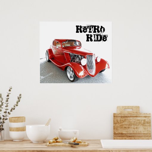 Retro Ride - Antique Classic Red Car Poster | Zazzle
