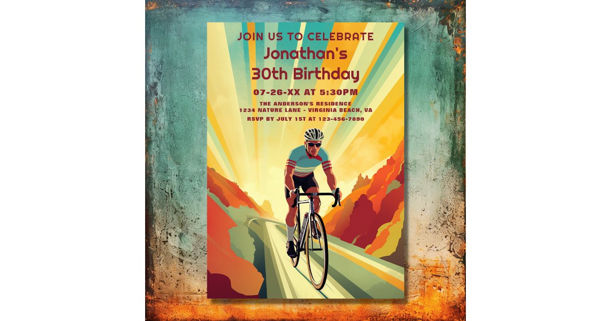 Retro Road Cyclist Cycling Bike Birthday Invitation | Zazzle