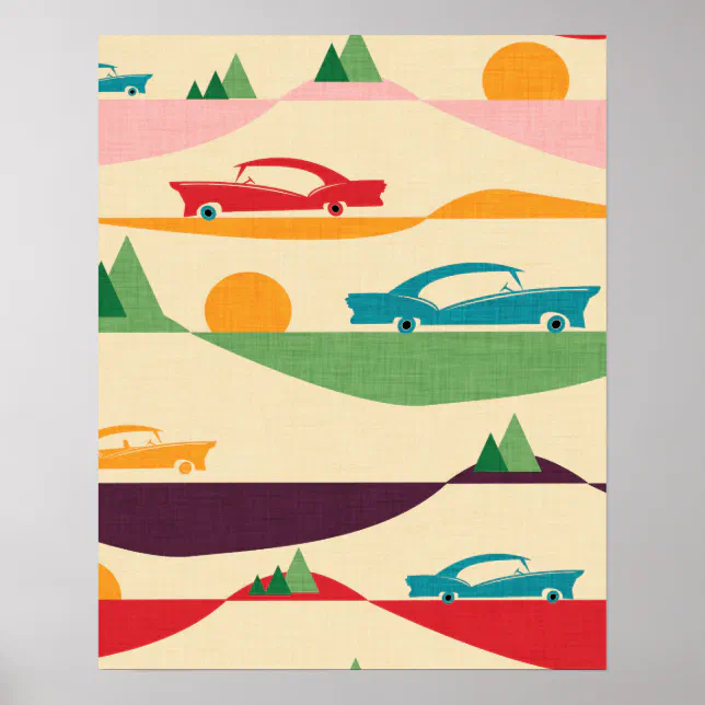 RETRO ROAD TRIP BEIGE POSTER | Zazzle