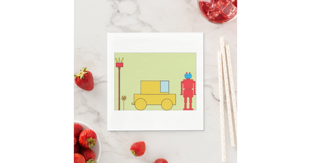 Retro Robot And Car Napkins | Zazzle