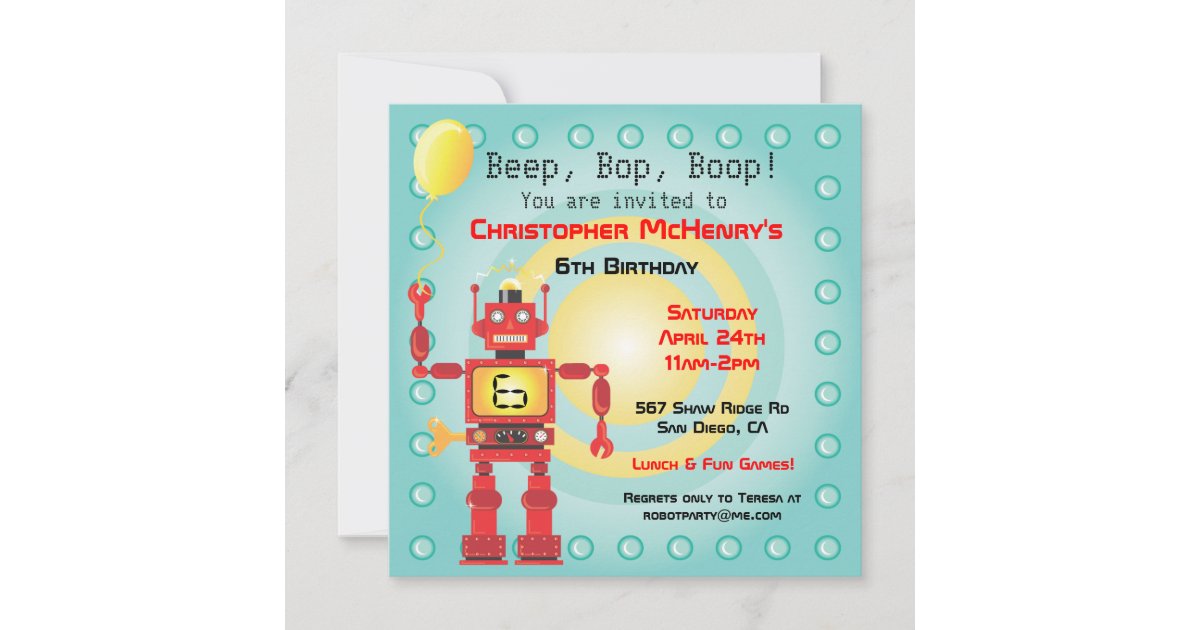 Retro Robot Birthday Party Invitations | Zazzle