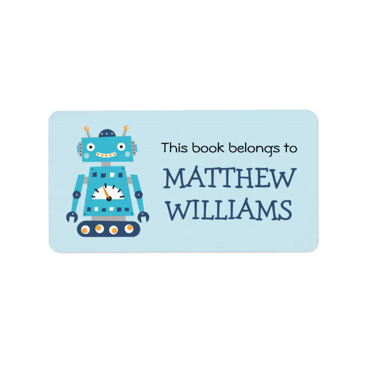 Retro robot bookplate book label | Zazzle