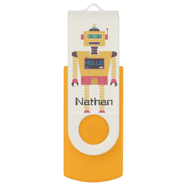 Retro Robot Illustration Personalised Kids Flash Drive | Zazzle