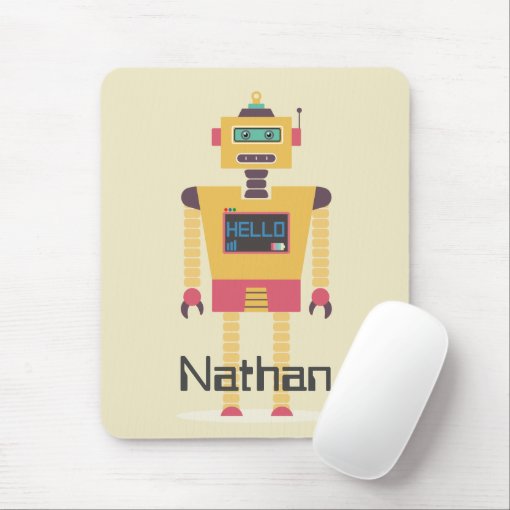 Retro Robot Illustration Personalised Kids Mouse Pad | Zazzle