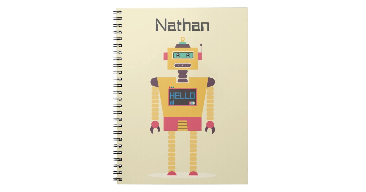 Retro Robot Illustration Personalised Kids Notebook | Zazzle