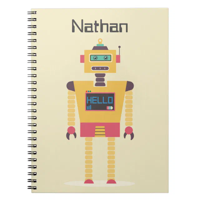 Retro Robot Illustration Personalised Kids Notebook | Zazzle