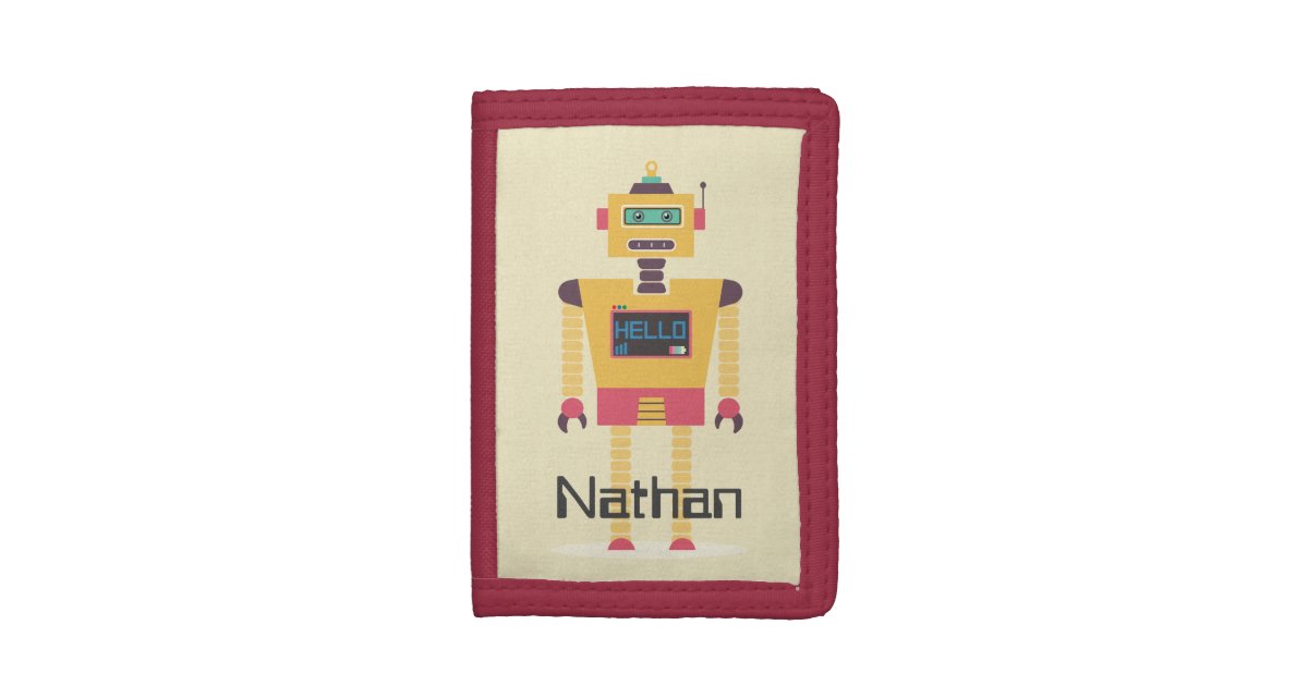 Retro Robot Illustration Personalised Kids Trifold Wallet | Zazzle