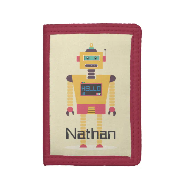 Retro Robot Illustration Personalised Kids Trifold Wallet | Zazzle