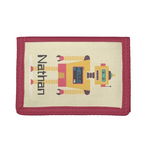 Retro Robot Illustration Personalised Kids Trifold Wallet | Zazzle