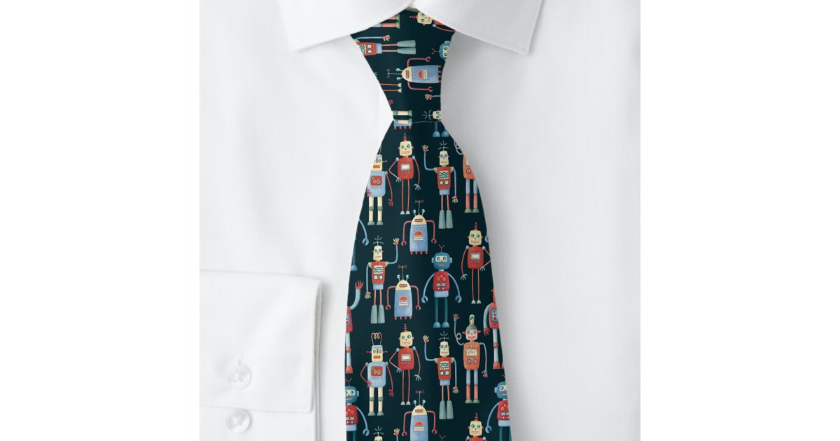 Retro Robot Pattern Dark Neck Tie | Zazzle