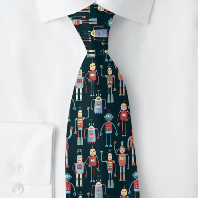 Retro Robot Pattern Dark Neck Tie | Zazzle