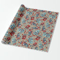 Retro Robots Blue and Red Patterned Wrapping Paper | Zazzle