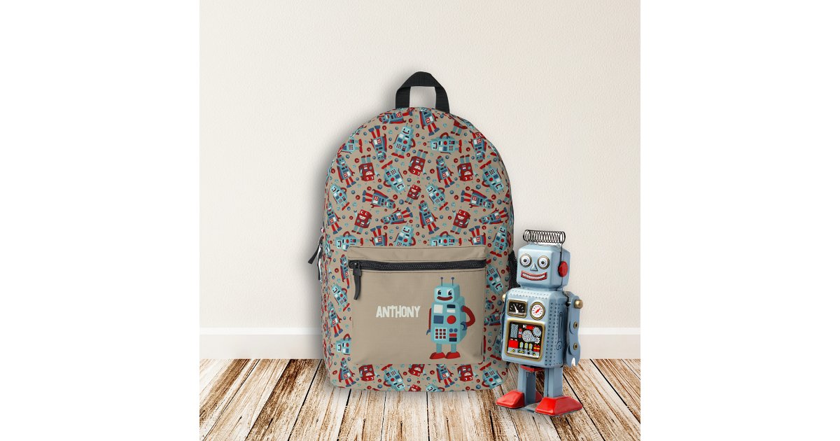 Retro Robots Personalized Printed Backpack | Zazzle