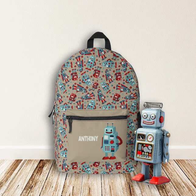 Retro Robots Personalized Printed Backpack | Zazzle