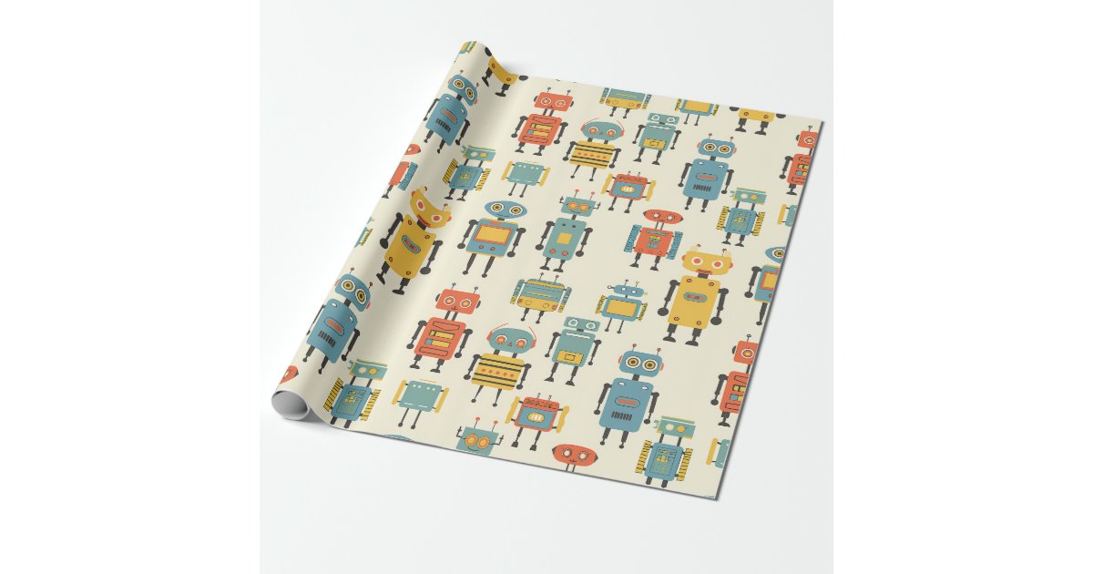 Retro Robots Wrapping Paper | Zazzle