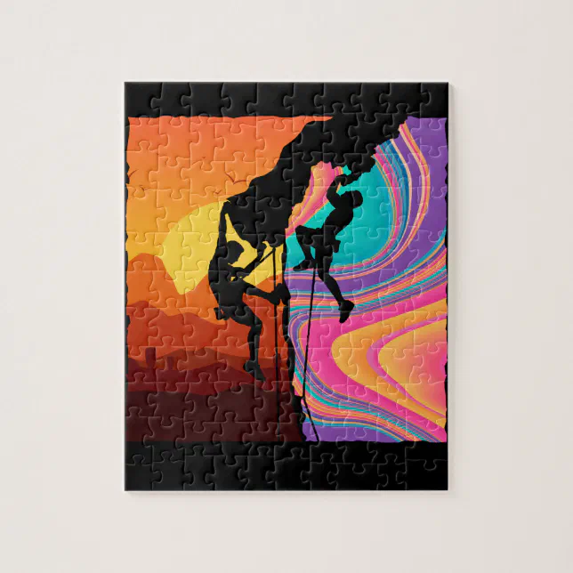 Retro Rock Climbing Bouldering Wall Climber Jigsaw Puzzle | Zazzle