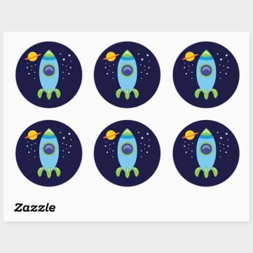 Retro Rocket Classic Round Sticker | Zazzle