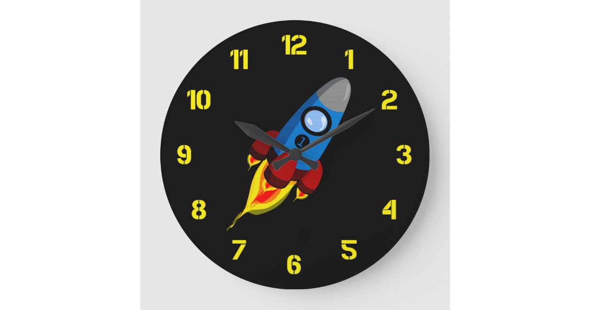 Retro Rocket Large Clock | Zazzle