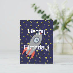 Retro Rocket Ship Happy Birthday Postcard | Zazzle