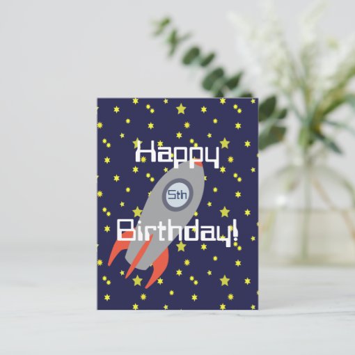 Retro Rocket Ship Happy Birthday Postcard | Zazzle