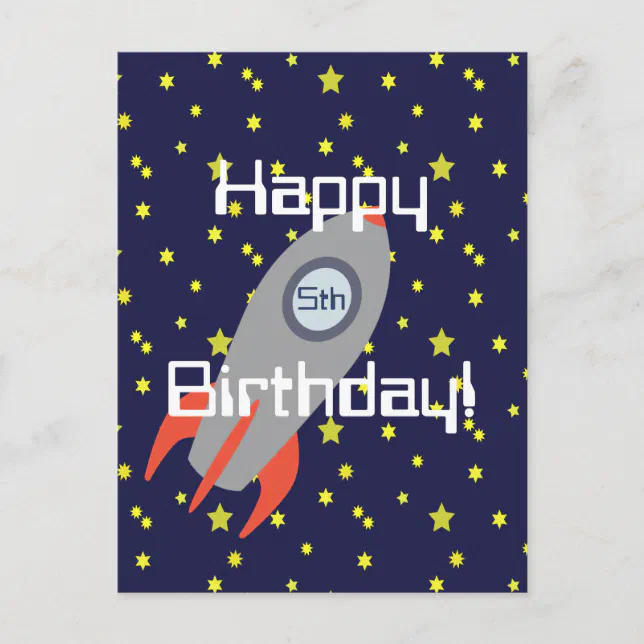 Retro Rocket Ship Happy Birthday Postcard | Zazzle