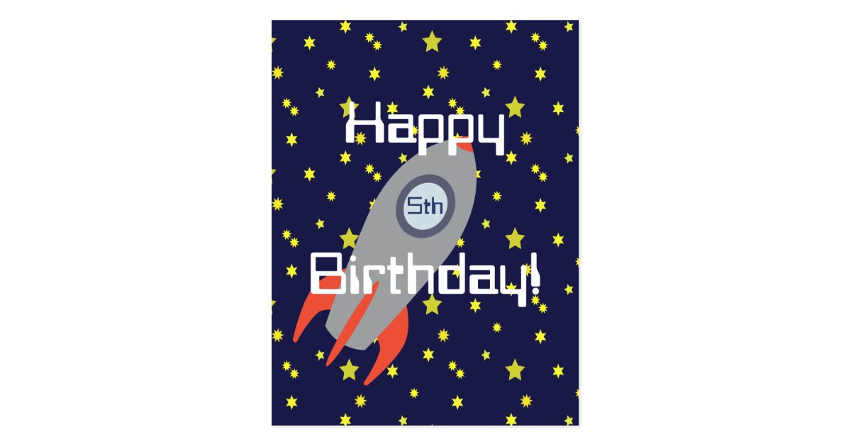Retro Rocket Ship Happy Birthday Postcard | Zazzle.com