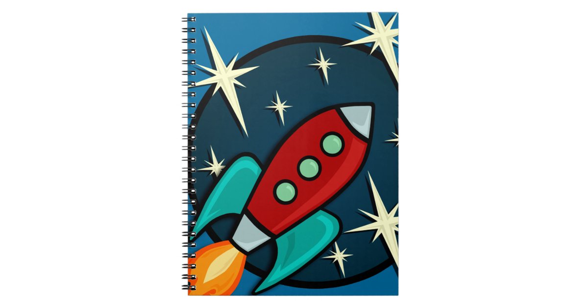 RETRO ROCKET SHIP ILLUSTRATION SPIRAL NOTEBOOK | Zazzle