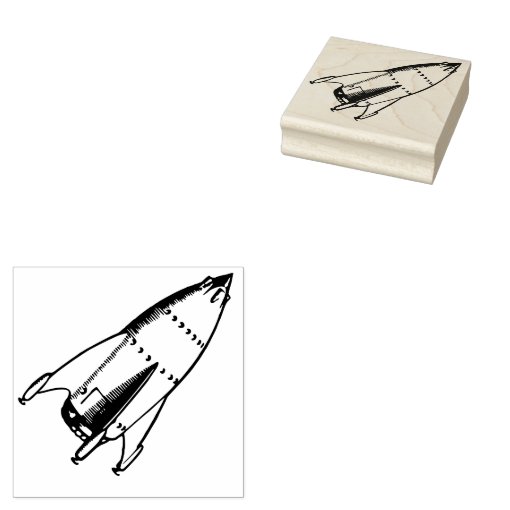Retro rocket ship rubber stamp | Zazzle