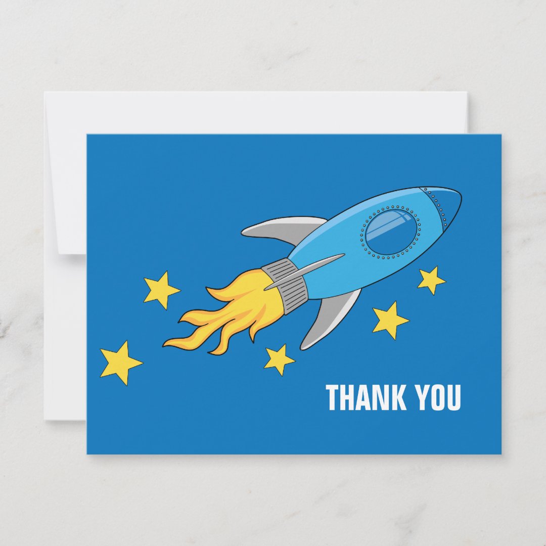 Retro Rocket Ship Thank You Card | Zazzle