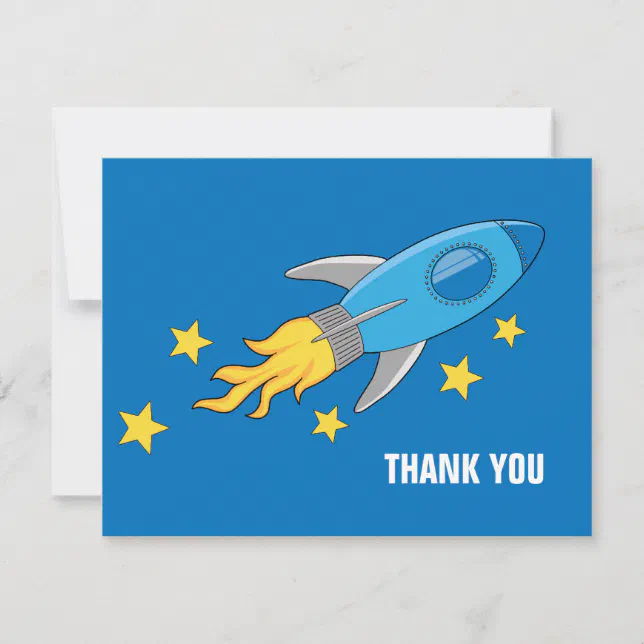 Retro Rocket Ship Thank You Card | Zazzle
