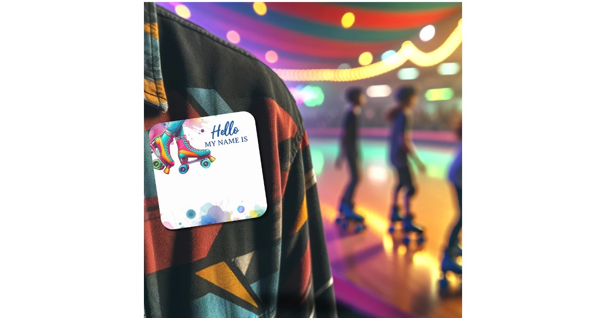 Retro Roller Skate Party Name Tag Sticker | Zazzle