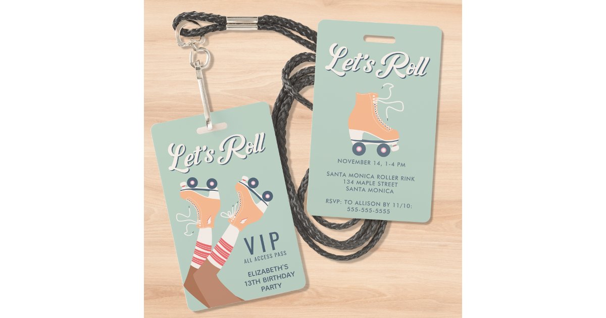 Retro Roller Skating Birthday Party Invitation Badge | Zazzle