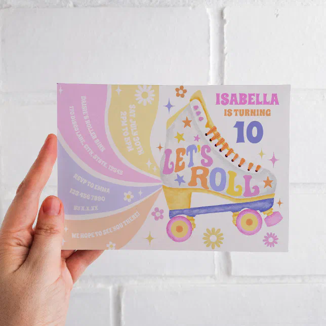 Retro Roller Skating Disco Birthday Party Invitation | Zazzle