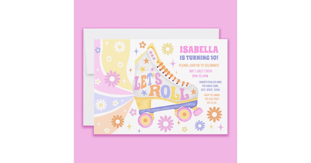 Retro Roller Skating Disco Birthday Party Invitation | Zazzle