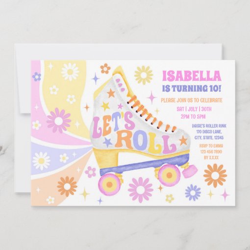 Retro Roller Skating Disco Birthday Party Invitation | Zazzle