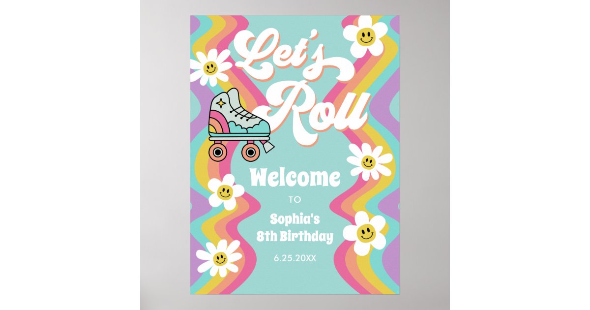 Retro Roller Skating Rainbow Birthday Poster | Zazzle