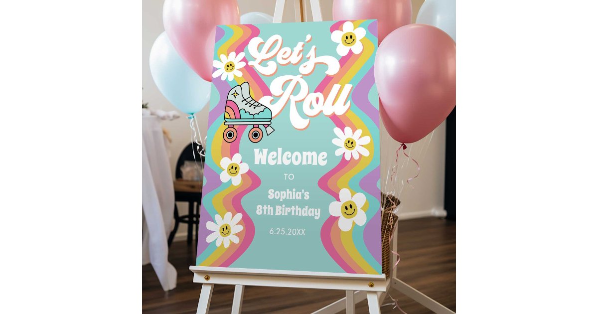 Retro Roller Skating Rainbow Birthday Sign | Zazzle