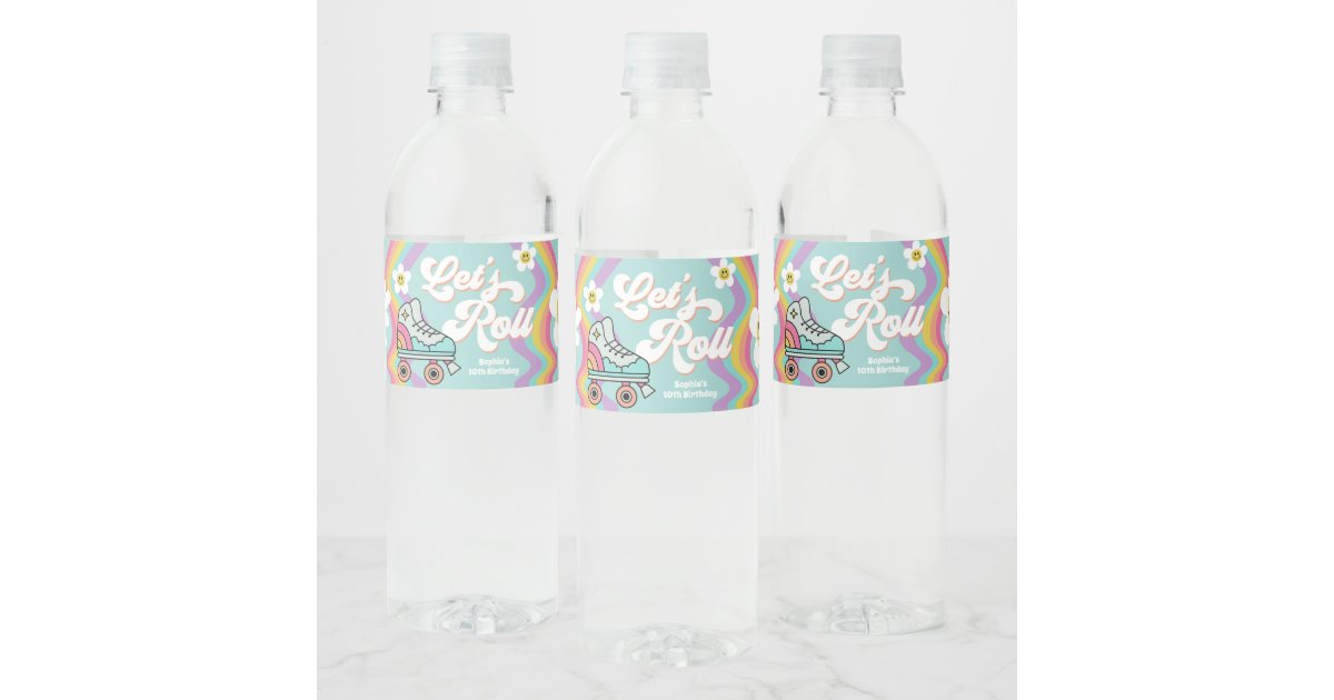 Retro Roller Skating Rainbow Birthday Water Labels | Zazzle