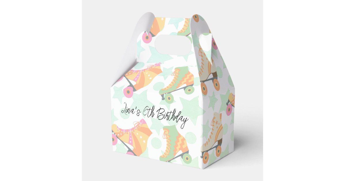 Retro Rollerskating Birthday Skates Stars Pattern Favor Boxes Zazzle