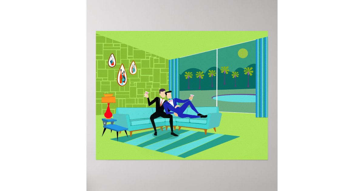 Retro Romantic Gay Couple Poster | Zazzle