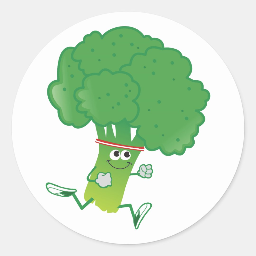Retro Running Broccoli Classic Round Sticker | Zazzle