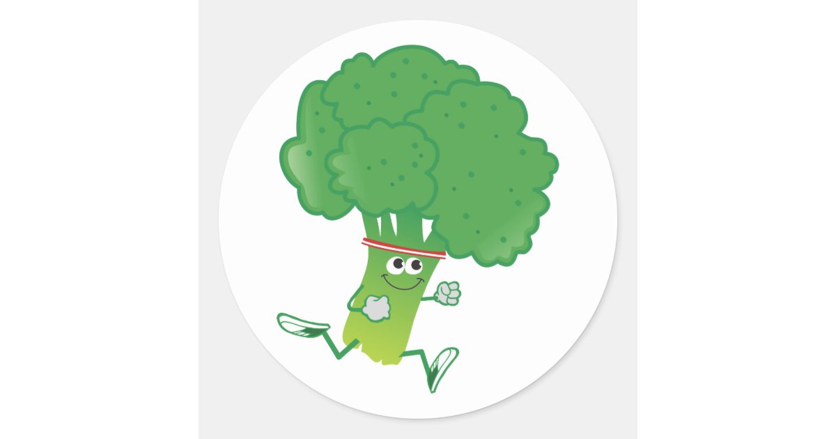 Retro Running Broccoli Classic Round Sticker | Zazzle