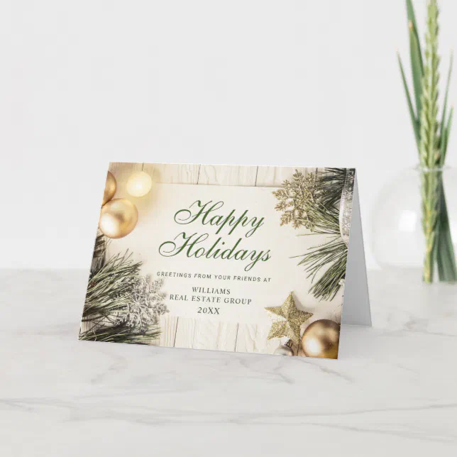 Retro Rustic Christmas Ornament Corporate Greeting Holiday Card | Zazzle
