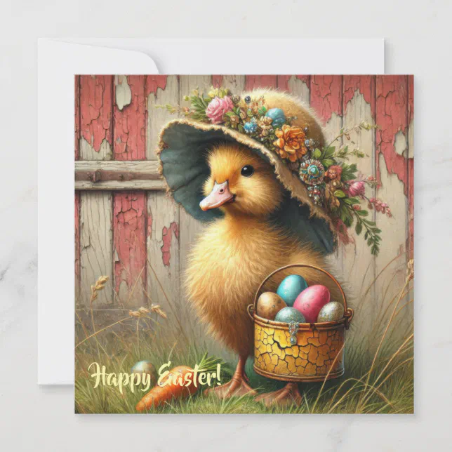 Retro rustic Easer duck with eggs farmhouse Holiday Card | Zazzle