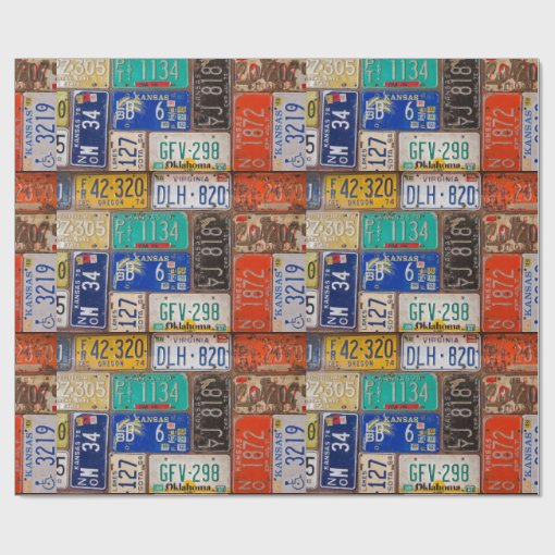 retro rusty old license plates wrapping paper | Zazzle
