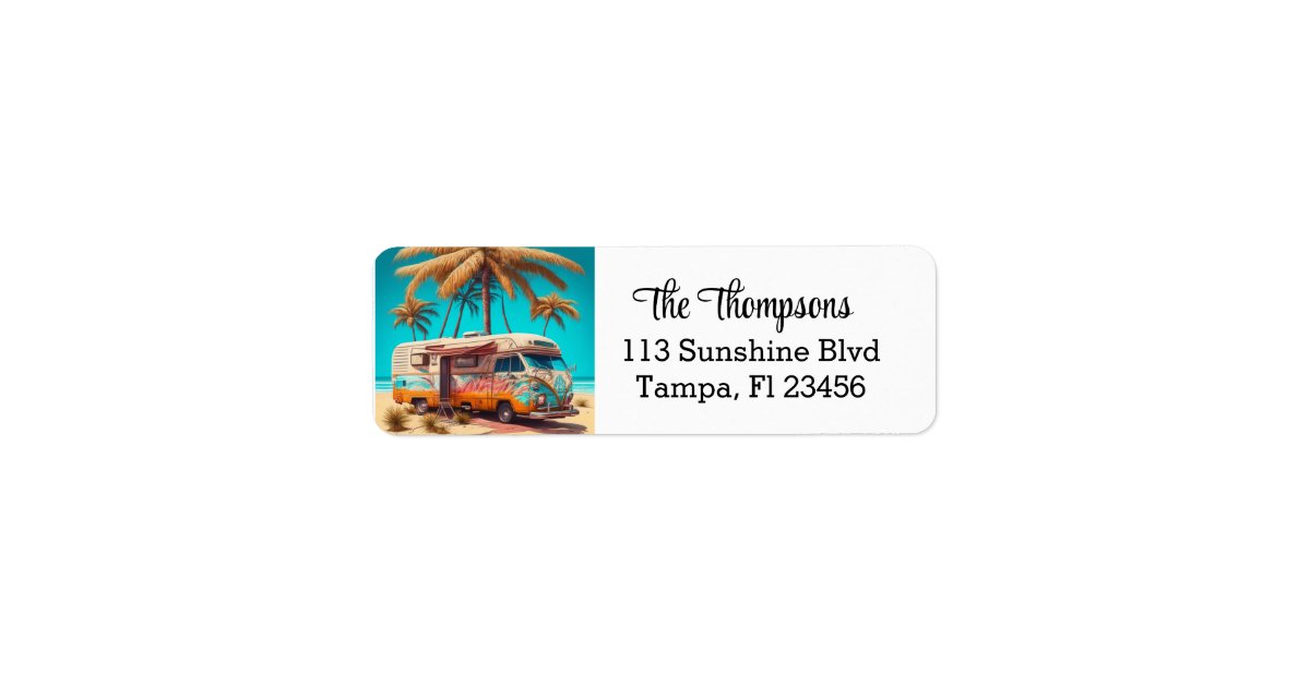 Retro RV and Palm Trees Label | Zazzle