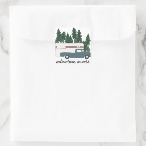 Retro RV Truck Camper RVing Adventure Square Sticker | Zazzle