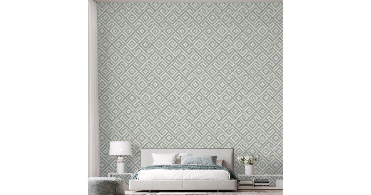 Retro Sage Green Abstract Geometric Pattern Wallpaper | Zazzle