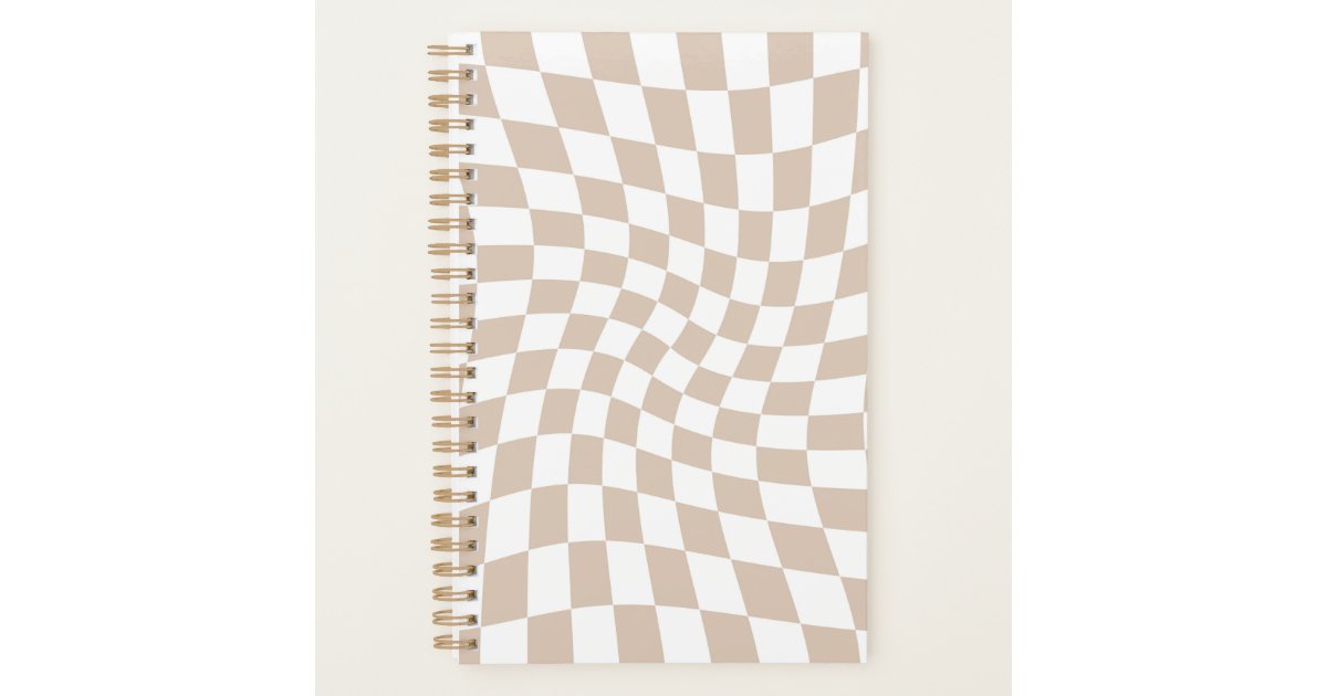 Retro Sand Pink Checkered Warped Checkerboard Planner | Zazzle