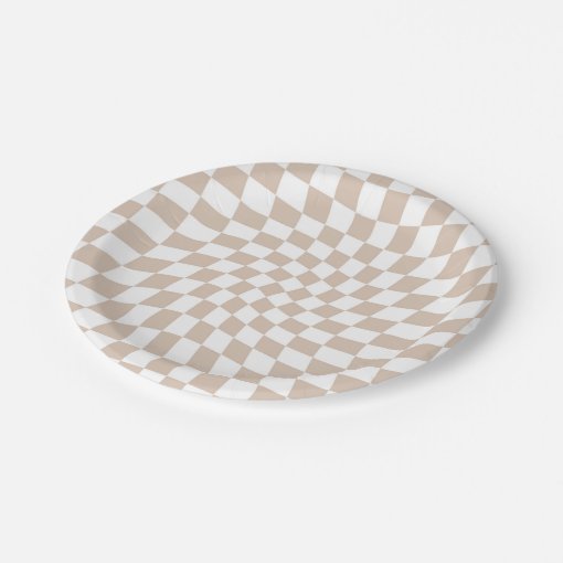 Retro Sand Rose Pink Pastel Warped Checkerboard Paper Plates | Zazzle
